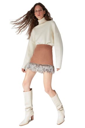 Trendyol Trendyol Womens Damen Gerade Mini Linie Rock Skirt, Camel, 60