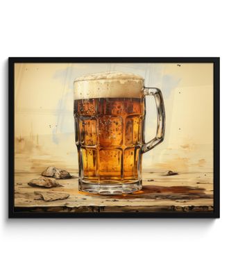MuchoWow &copy; Wandbilder mit Rahmen 80x60 cm Wanddeko Bilder Wohnzimmer Moderne Zimmerdeko Geschenk Bilderrahmen Vintage - Bier - Becher - Holz - Tisch - Getr&auml;nk
