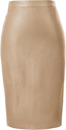Belle Poque Jupes en cuir vintage taille haute longueur genou jupes moulantes bureau travail habillé jupe crayon, kaki, M