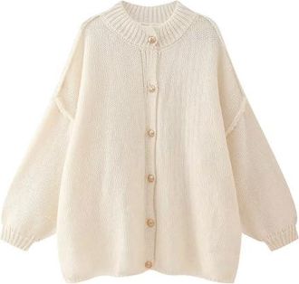 Generico Cardigan en tricot pour femme avec boutons décontracté et décontracté à manches longues, blanc, M