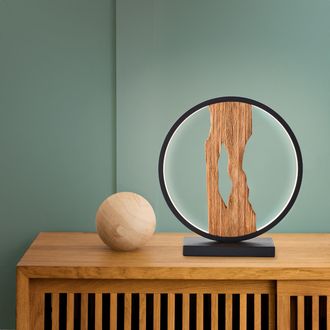 Lightbox LED Tischlampe mit 28 cm H&ouml;he - zeitlose Tischleuchte mit Schalter - 7,5 W - 850 lm - 3000 K - aus Aluminium/Metall/Holz aus Monterey-Kiefer in Schwar