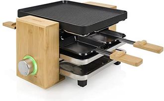 Princess Appareil à Raclette Pure 4, Pour 4 Personnes, Finition en Bambou Élégante, Plaque Réversible Grill et Teppanyaki, Thermostat Réglable, Facile à Nettoy