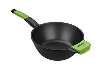 Bra Prior | Wok mit Griff, Aluminiumguss mit Antihaftbeschichtung, induktionsgeeignet, Durchmesser oben 28 cm, Durchmesser Boden 15 cm, Farbe Schwarz