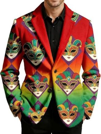 Generic Veste en velours c&ocirc;tel&eacute; pour homme - Imprim&eacute; multicolore - Costume de carnaval avec motif de ville - Veste en velours c&ocirc;tel&eacute; moderne - Blazer de loisi