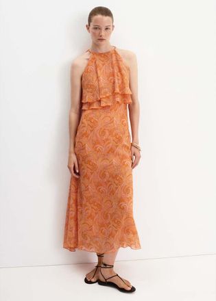 Mango Robe paisley volants orange - Femme - S - MANGO