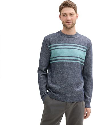 Tom Tailor Tom Tailor Herren Strickpullover mit Colorblock-Streifen,36198 - Navy Teal Stripe Design, XL