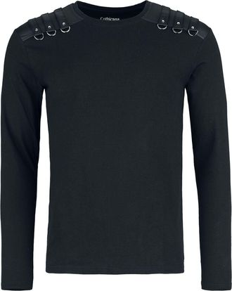 Gothicana by EMP Herren schwarzes Langarmshirt mit Riemen und D-Ringen XXL