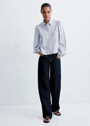 Mango Chemise ray&eacute;e avec d&eacute;tails brod&eacute;s bleu ciel - Femme - XXS - MANGO