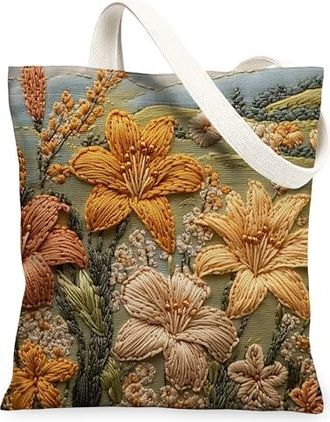 Generic Sac fourre-tout en toile pour le shopping 33 x 38 cm, sac d&eacute;picerie r&eacute;utilisable pour femme, paysage floral, peinture esth&eacute;tique, d&eacute;coration cadeau