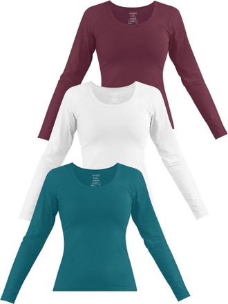 Janice Langarmshirt 3 x Damen Langarmshirt Nimes Figurbetonter Pullover aus Baumwolle