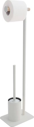 Sealskin Brix Stand WC-Garnitur mit Toilettenpapierhalter und Toilettenb&uuml;rste, Toilettenbutler aus einer stilvollen Kombination aus Metall und Holz, Farbe: Wei