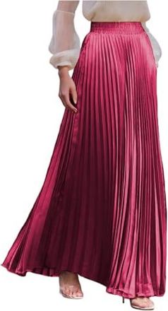 Generic Jupe Plissée Longue 2025 Ete Chic et Elegant Droite Jupes Femme Satin Jupe Longue Fluide