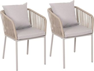 Hhg 2er-Set Gartenstuhl HHG-616, Outdoor Armlehne, wetterfest Aluminium Seilgeflecht Rope grau Kissen grau