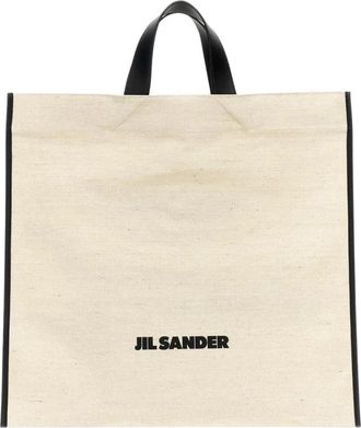 Jil Sander Femme, Sacs, Beige, Taille: ONE Size Sac Fourre-Tout en Toile Blanche Design &Eacute;l&eacute;gant