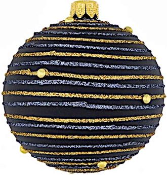 Kaheku Baumkugel Glyde Linien matt schwarz, Durchmesser 8 cm, Bemaltes Glas, mundgeblasen, handdekoriert