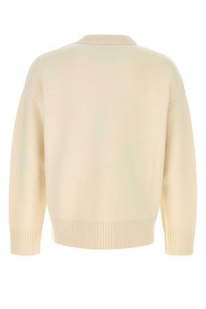 Ami Logo-Intarsia Virgin Wool Sweater - Beige