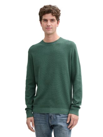 Tom Tailor Herren Basic Strick-Pullover aus Baumwolle,30358 - Green dust Melange, S