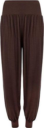 WearAll Grande Taille uni Pantalons Harem Pants - Brun Foncé - 48-50