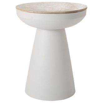 Miliboo Miliboo - Runder Design-Beistelltisch mit Ablage aus hellbeigem Metall und massivem Mangoholz H52 cm tam