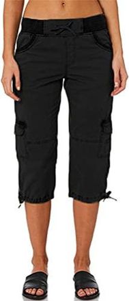 Onsoyours Pantalon Sport Femme Taille Haute dÉté Capri de Survêtement Léger 3/4 Pantacourt Femme Décontracté de Jogging Respirant avec Cordon Poches B Noir XL