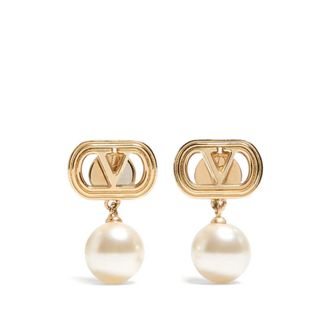 Valentino Garavani Ovalette Metal Earrings With Swarovski Pearls
