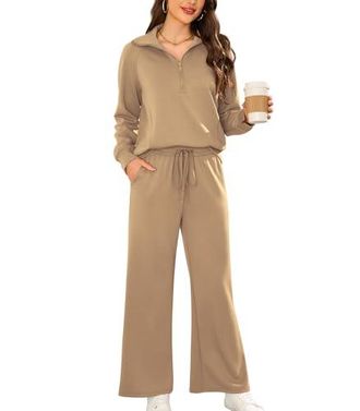 SHEKINI Survetement Femme Ensemble de Surv&ecirc;tement Deux Pi&egrave;ces &agrave; Manches Longues D&eacute;contract&eacute; Ensembles Sports Haut avec demi-fermeture &eacute;clair Pantalon de joggi