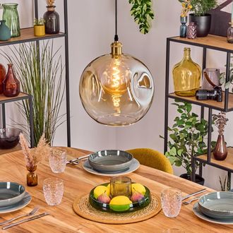 HOFSTEIN H&auml;ngeleuchte Ripoll, 1-flammige H&auml;ngelampe aus Metall/Glas in Gold-/Bernsteinfarben/Klar, moderne Pendelleuchte im Retro/Vintage-Design (Schirm 30 cm)