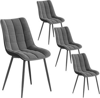 Woltu 4X Chaise de Salle à Manger Chaise de Cuisine Assise rembourrée en Velours épais Pieds en métal, Gris Foncé,BH142dgr-4