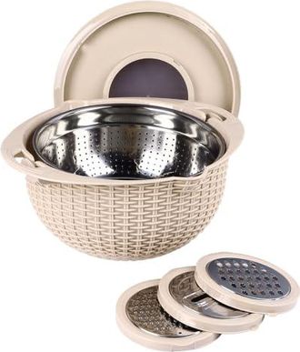 Generic Passoire 4 en 1, outils de tranchage, passoire en acier inoxydable, panier de lavage en plastique, bol &agrave; m&eacute;langer, trancheuse de l&eacute;gumes, passoire &agrave; f