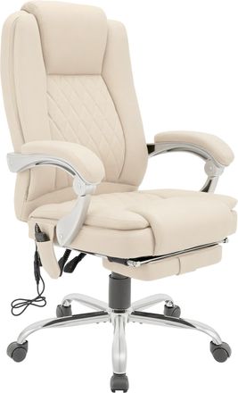 Clp B&uuml;rostuhl ergonomisch mit Massagefunktion Rubia, Schreibtischstuhl mit Heizfunktion und Fu&szlig;ablage, Drehstuhl h&ouml;henverstellbar bis 150 kg, Farbe:Creme