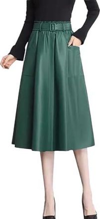 Generic Jupes en cuir pour femme - Taille haute - Ceinture fine - D&eacute;contract&eacute;e - Jupe de voyage - Midi, Dark En8, S