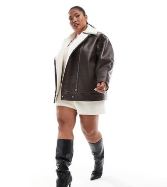 4th & Reckless Blouson aviateur en similicuir et imitation peau de mouton - Chocolat-Marron