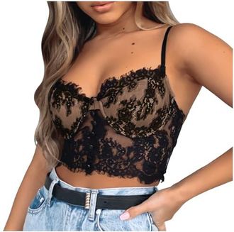 Generic Soutien-gorge pour femme 2026 avec boucle avant brod&eacute;e et fronc&eacute;e sans anneau en acier, Noir, XL