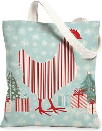 Generic Sacs fourre-tout en toile de No&euml;l avec motif animal de la ferme, sacs r&eacute;utilisables, l&eacute;gers et lavables avec bandouli&egrave;re pour voyage, plage, pique-niq