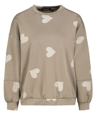 Sublevel Damen Pullover LSL-509 Pulli Rundhals Sweatshirt mit Herzen Light Brown S/M