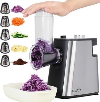 Anatole Coupe L&eacute;gumes &Eacute;lectrique Rape &agrave; Fromage Acier Inox 250W Trancheuse de L&eacute;gumes Professionnel Rapeuse Carotte Multifonctions Spiraliseur de Cuisine avec