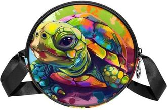 Generic Petit sac &agrave; bandouli&egrave;re Circle pour femme, petit sac &agrave; bandouli&egrave;re tortue avec fermeture &eacute;clair, bretelles r&eacute;glables, sac &agrave; main rond d&eacute;contract&eacute; pour