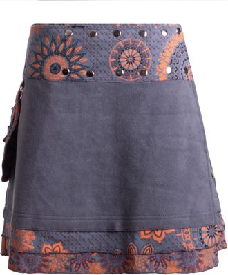 vishes Alternative Bekleidung - Damen Warmer Wickelrock Rock zum Wickeln mit Druckkn&ouml;pfen Mandalas grau 34-42
