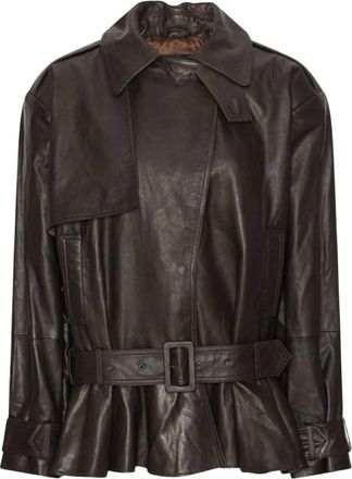 Rotate Rotate Birger Christensen, Femme, Vestes, Brun, Taille: 36 FR Veste en cuir &eacute;vas&eacute;e