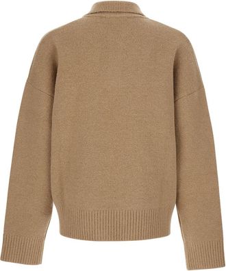 Ami Mens Wool Blend Polo Sweater Beige Top