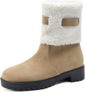 Generic Bottes Chevilles pour Femme Bout Rond Doublure en Laine Dessus en Daim Durable Talons Blocs Bas À Enfiler Chaussures dhiver Décontractées,Beige,40 EU