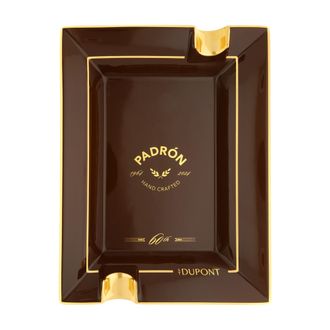 S.T. Dupont ST Dupont Porzellan-Aschenbecher - klassisches braunes rundes Design mit handbemalten Goldr&auml;ndern