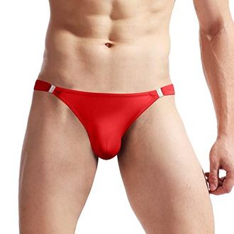 Generic String pour homme - Coupe sous-v&ecirc;tement en soie glac&eacute;e translucide avec taille basse - Boucle - G-string - Pantalon T-short pour homme, rouge, Einheit