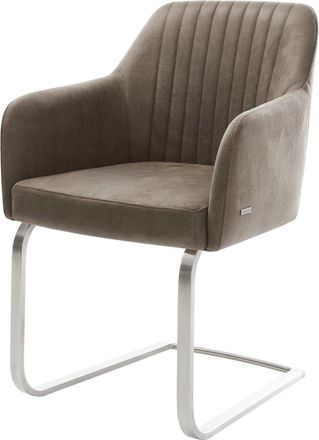 DELIFE Schwingstuhl Greg-Flex Freischwinger flach Edelstahl Mikrofaser Taupe Vintage Taschenfederkern