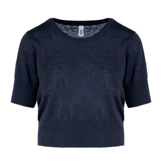 Bomboogie Femme, Pulls, Bleu, Taille: 38 FR Pull &agrave; Manches Courtes et Col Rond