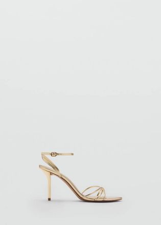 Mango Sandale &agrave; talon avec brides crois&eacute;es or - Femme - 37 - MANGO