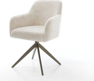 DELIFE Drehstuhl Greg-Flex Pl&uuml;sch Creme-Wei&szlig; Kreuzgestell breit Effektfinish Titan 360&deg; drehbar Wippfunktion Taschenfederkern, Esszimmerst&uuml;hle