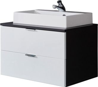 ebuy24 Ebuy24 - ConceptOne Bad Waschbeckenunterschrank 2 Schubladen, Waschbecken grau, wei&szlig; Hochglanz, MineralgussAufsatzwaschbecken Wei&szlig;