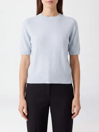 Allude Pull ras du cou en cachemire &agrave; manches courtes avec ourlet c&ocirc;tel&eacute;
