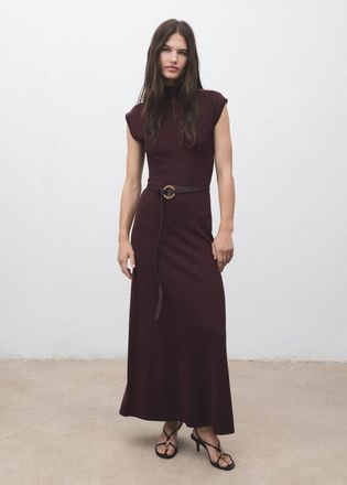 Mango Robe maille col montant grenat - Femme - S - MANGO